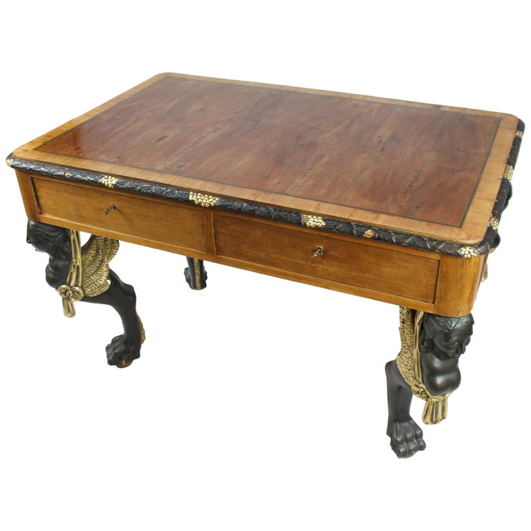 Yew Library Table with Carved Monopodium Legs For Sale at 1stDibs