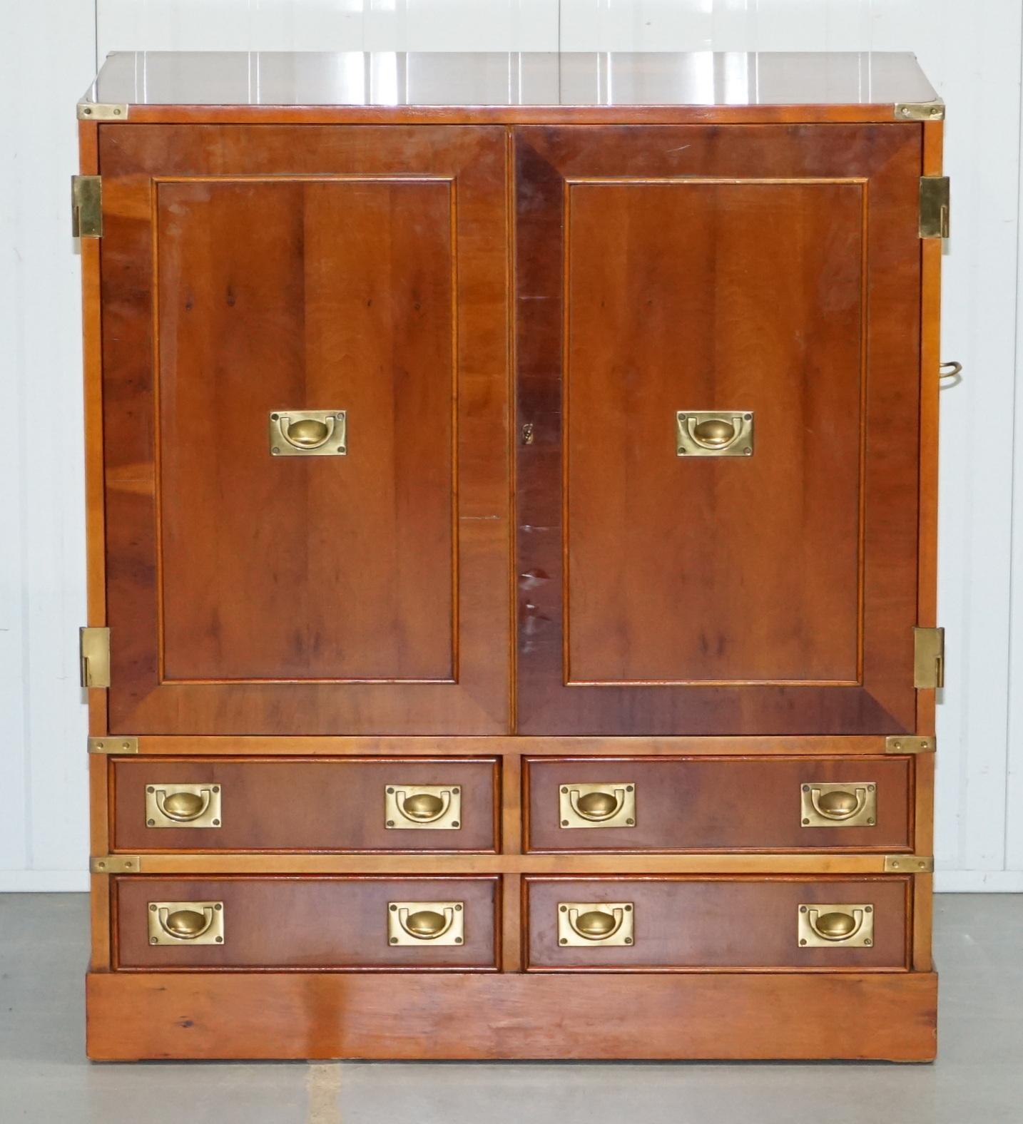 Yew Wood Military Campaign Chest of Drawers Media Cupboard Cabinet ...