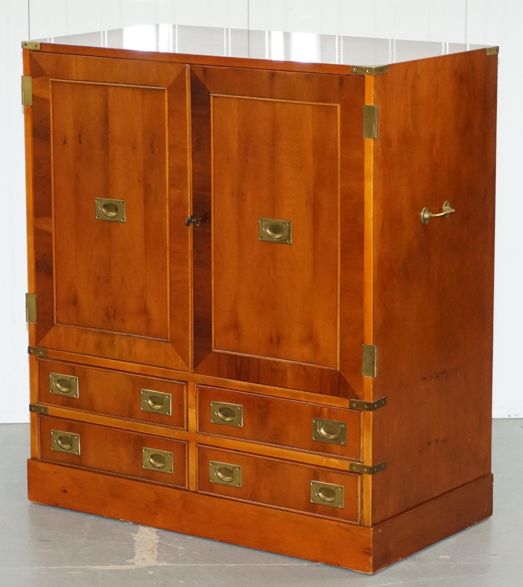 Yew Wood Military Campaign Chest of Drawers Media Cupboard Cabinet ...