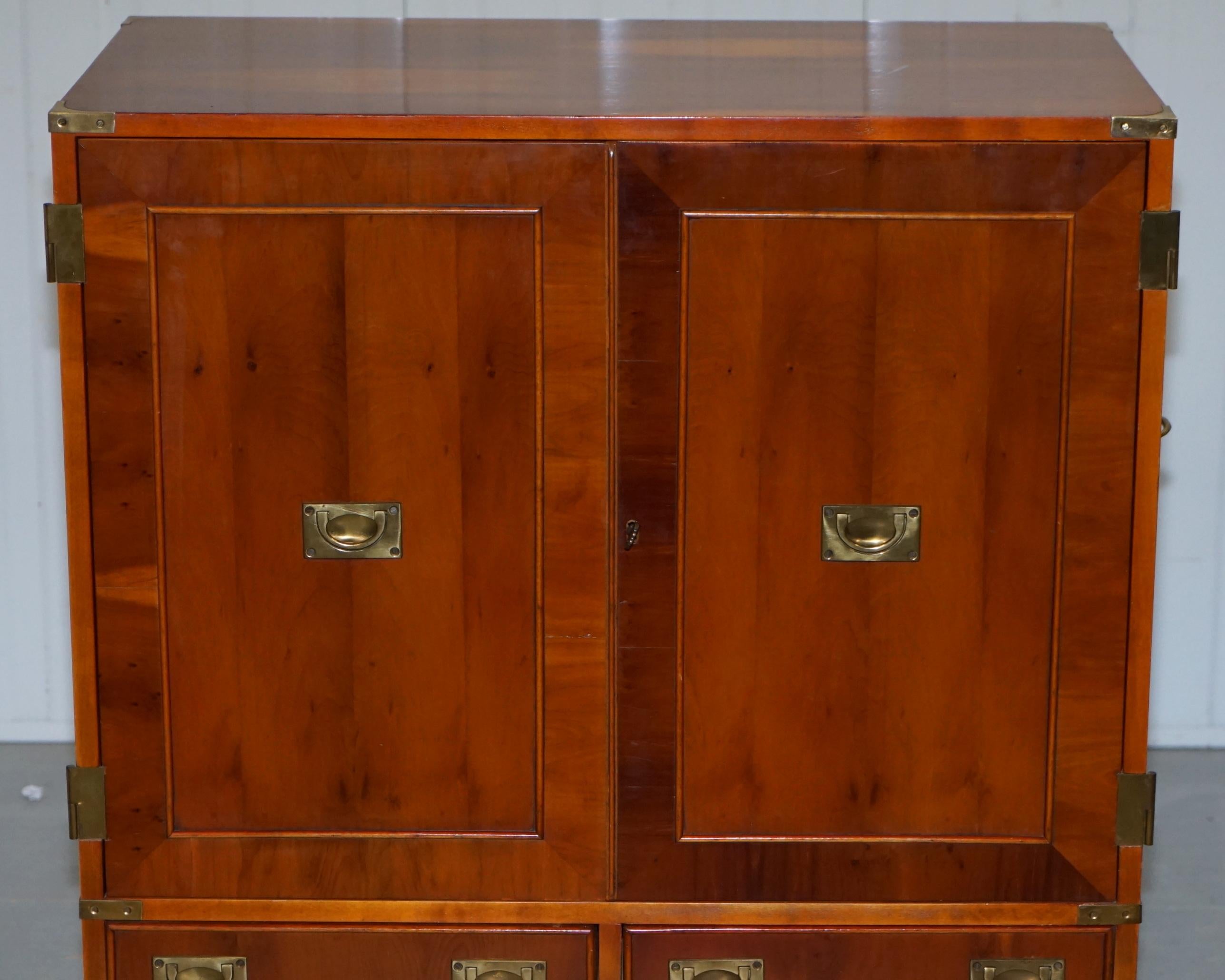 Yew Wood Military Campaign Chest of Drawers Media Cupboard Cabinet ...