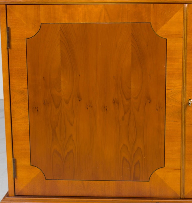 Yew Wood Two Glass Door Breakfront Small China Cabinet Bookcase For ...