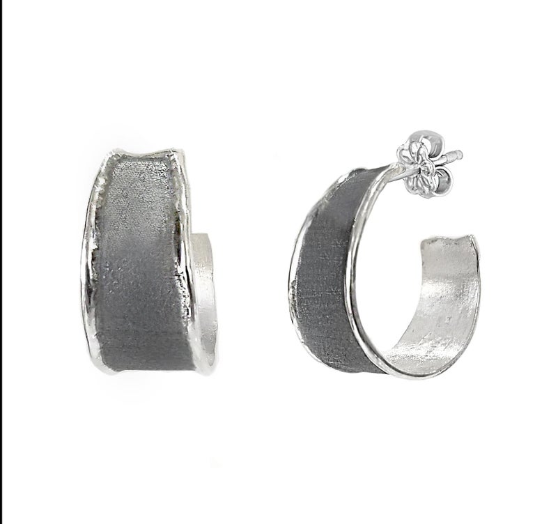 Yianni Creations Fine Silver and Oxidized Rhodium Handmade Artisan Hoop ...