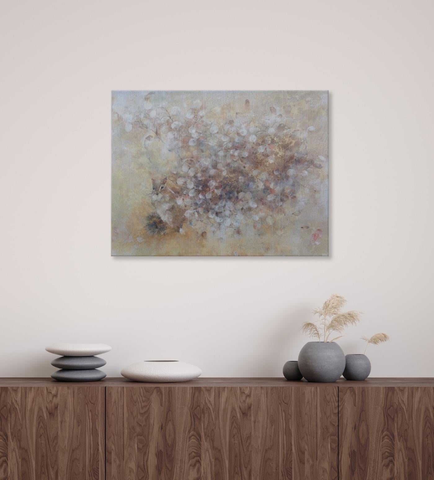 Yiching Chen - Hide and seek by Chen Yiching -Contemporary nihonga painting, flora, soft colors ...