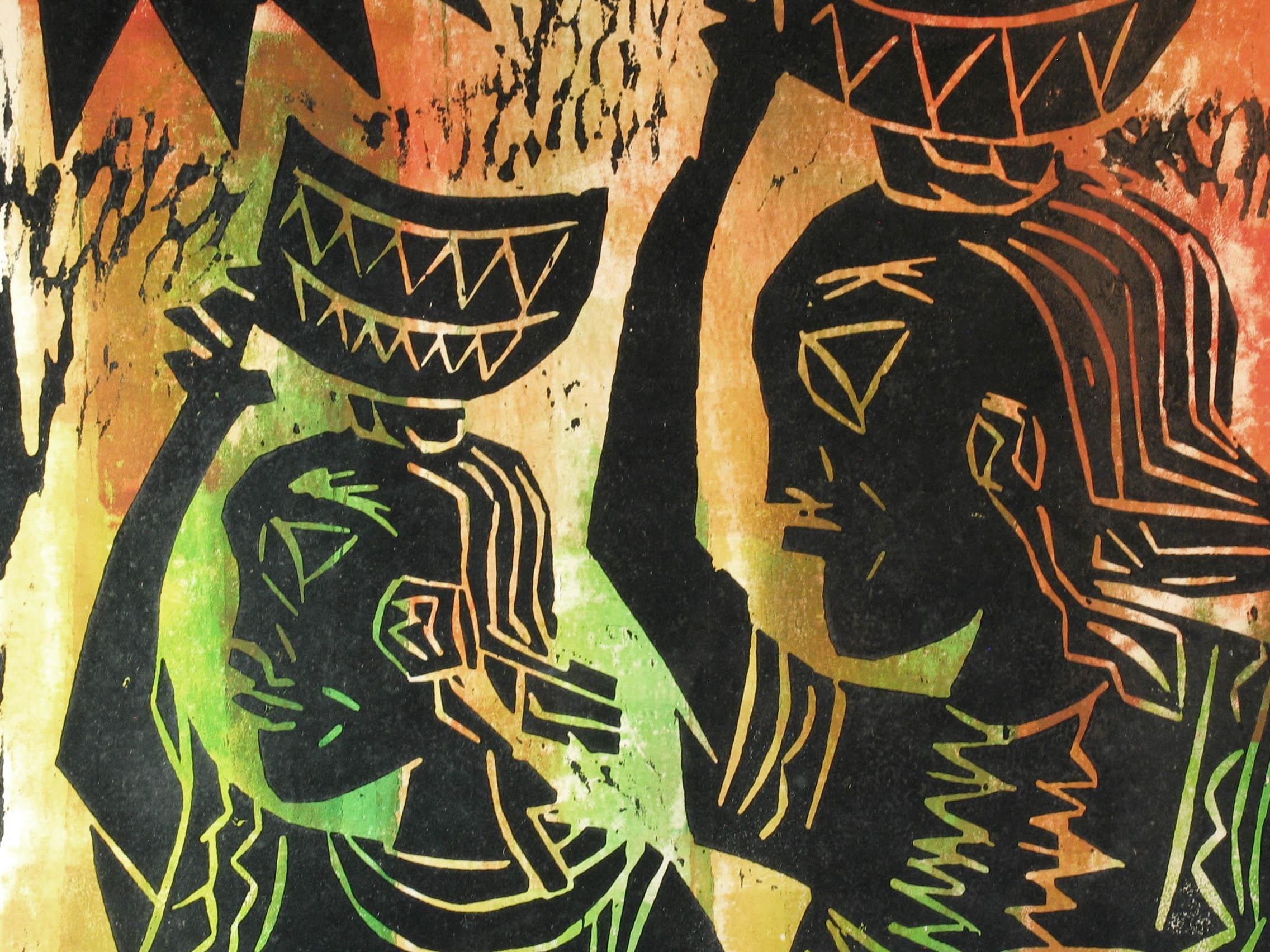 Yinka Adeyemi Fulani Maidens Linocut Tribal Art For Sale at 1stDibs ...