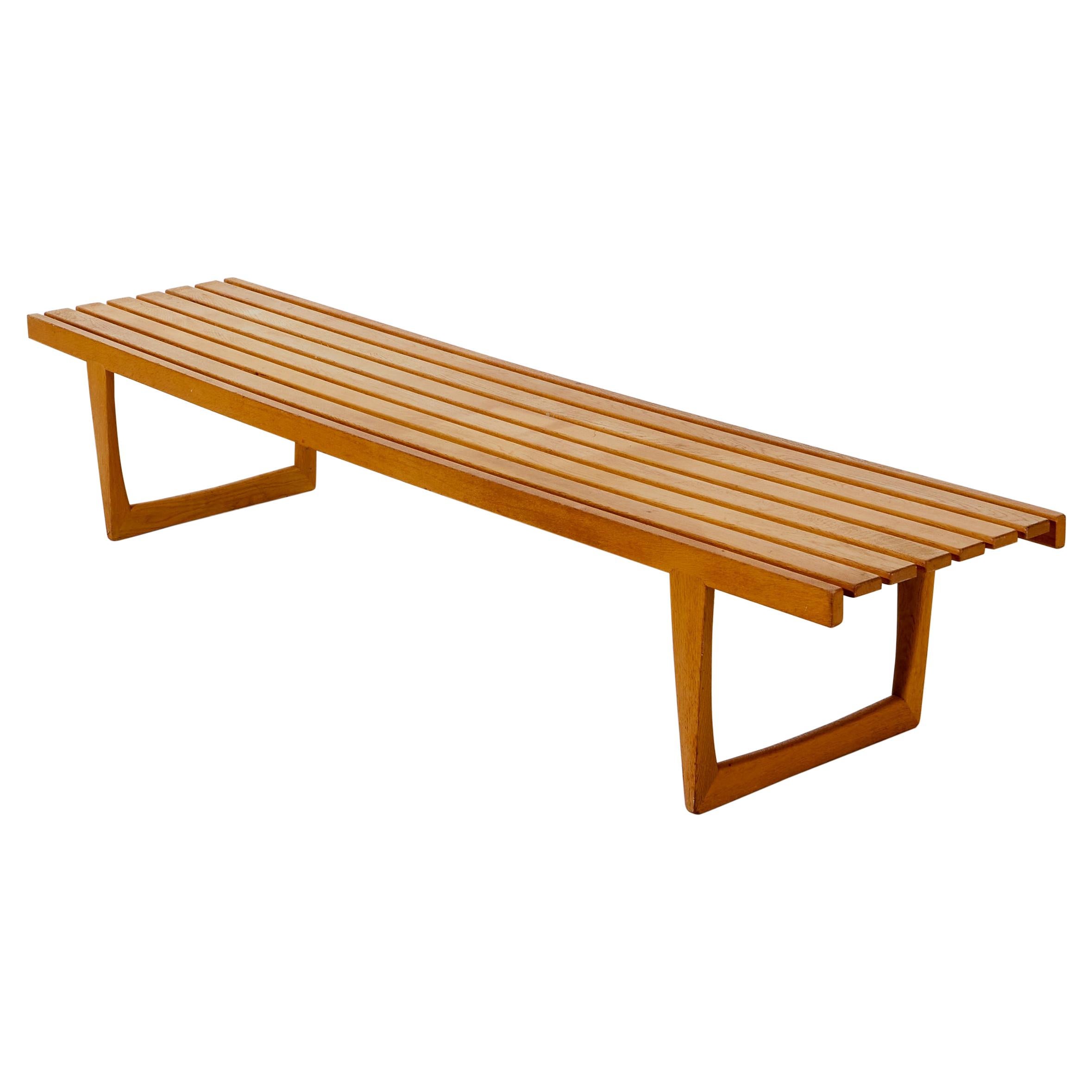 Extra Long MCM Bench in Natural Mohair, 1950s at 1stDibs