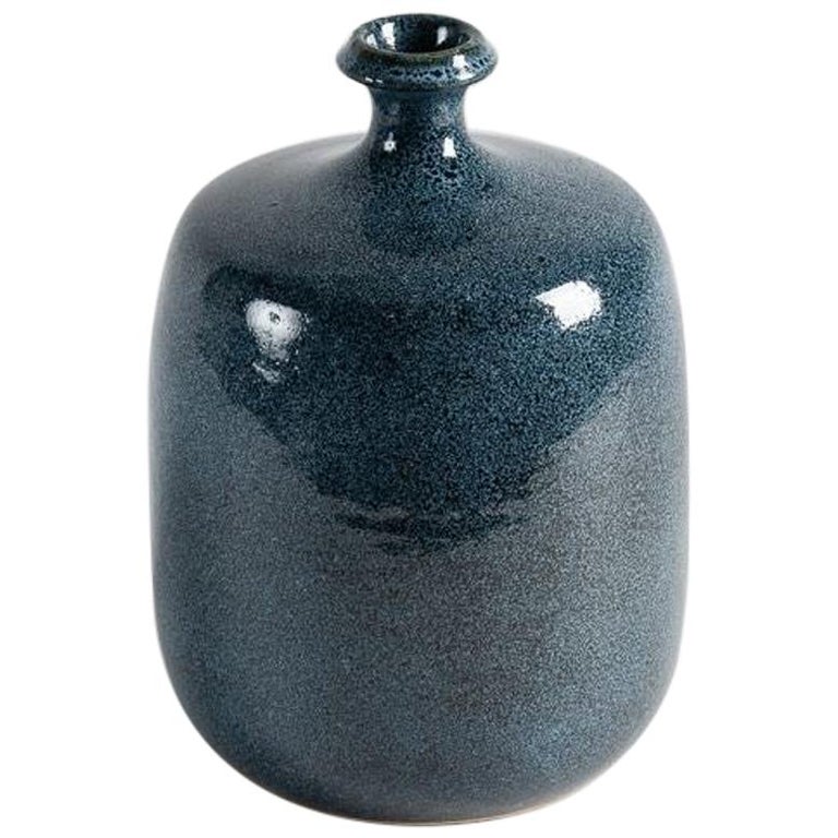 Yngve Blixt, Blue Glazed Speckled Vase with Beveled Rim, Sweden, 1970s ...