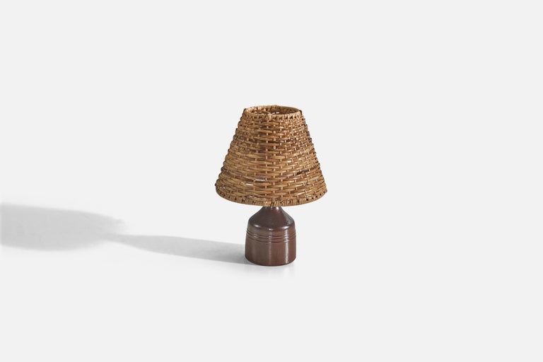 Yngve Blixt, Table Lamp, Glazed Stoneware, Rattan, Höganäs, Sweden ...