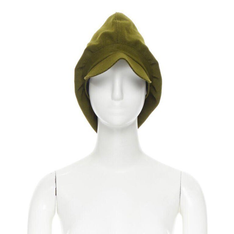 YOHJI YAMAMOTO military green wool short beak oversized draped beanie ...