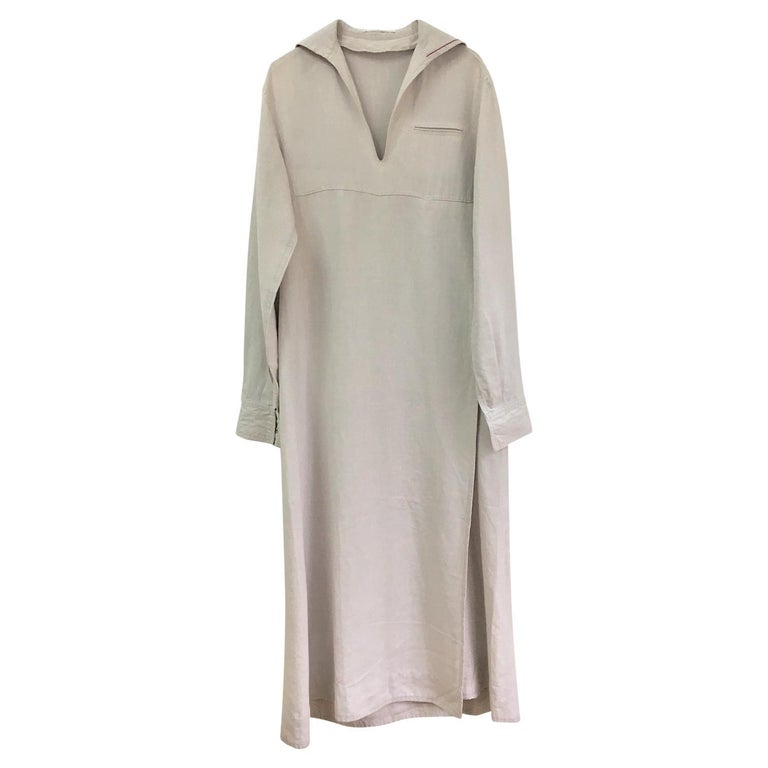 Yohji Yamamoto Sand Cream Beige Linen Sailor Long Dress Coat 90s For ...