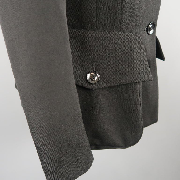 YOHJI YAMAMOTO Size M Black Wool Point Lapel Zip Patch Flap Pocket Coat ...