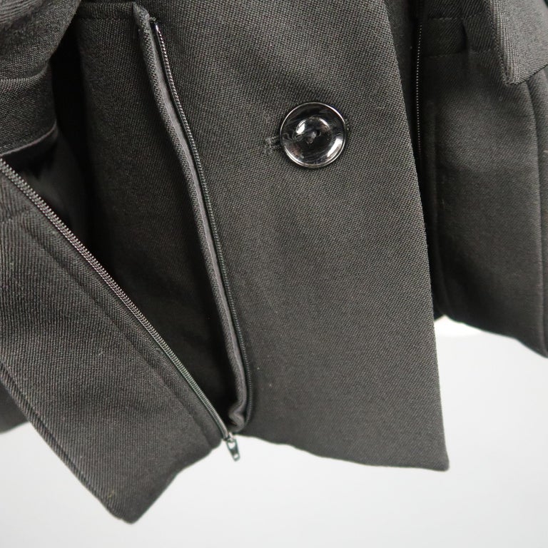 YOHJI YAMAMOTO Size M Black Wool Point Lapel Zip Patch Flap Pocket Coat ...