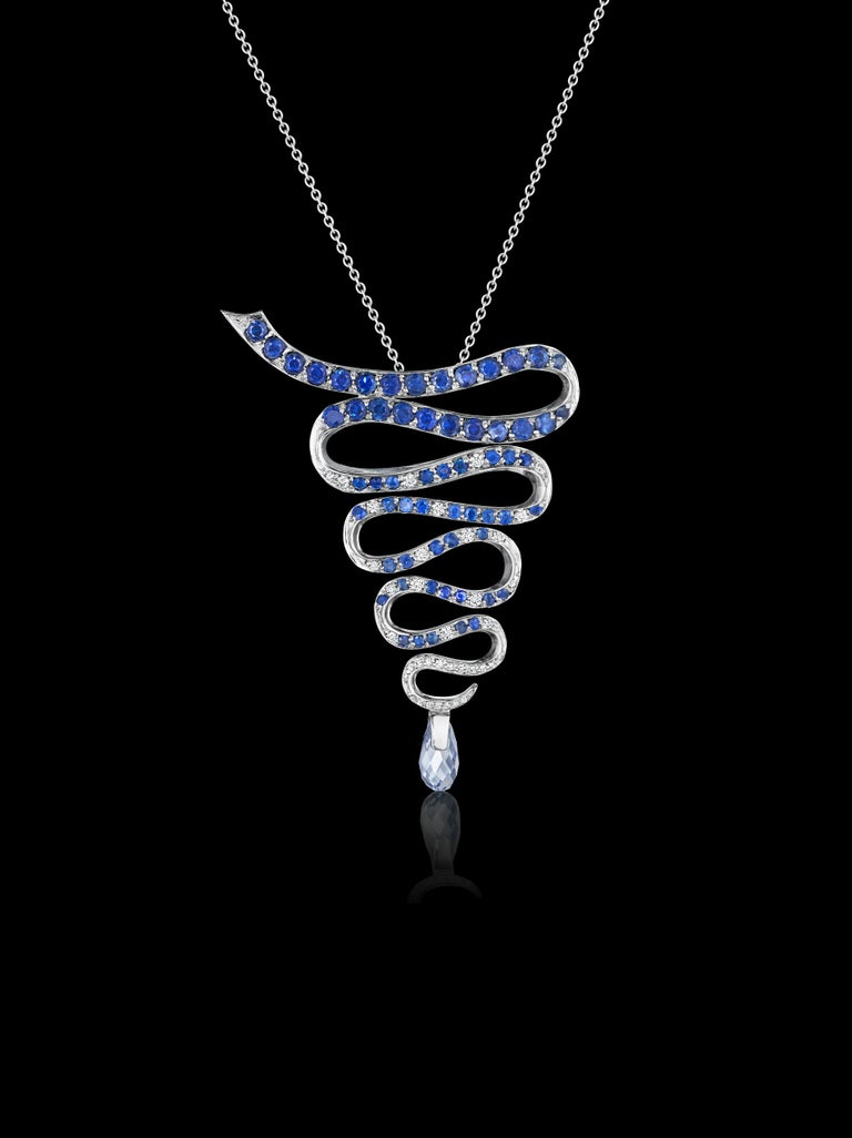 Yoki Diamond Blue Sapphire White Gold Brooch-Pendant For Sale at 1stDibs