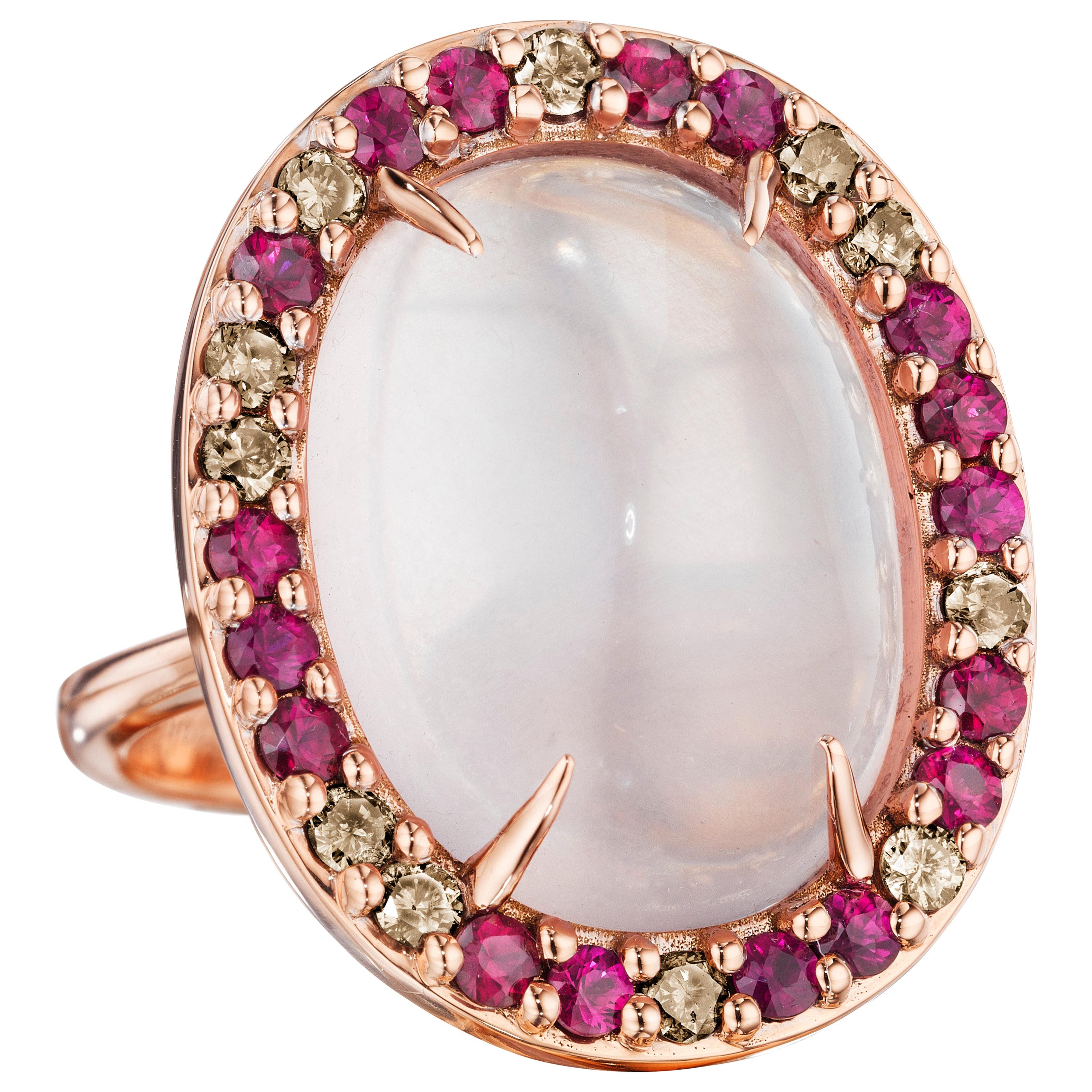 Yoki Rose Quartz, Ruby and Brown Diamond Rose Gold Ring For Sale at 1stDibs