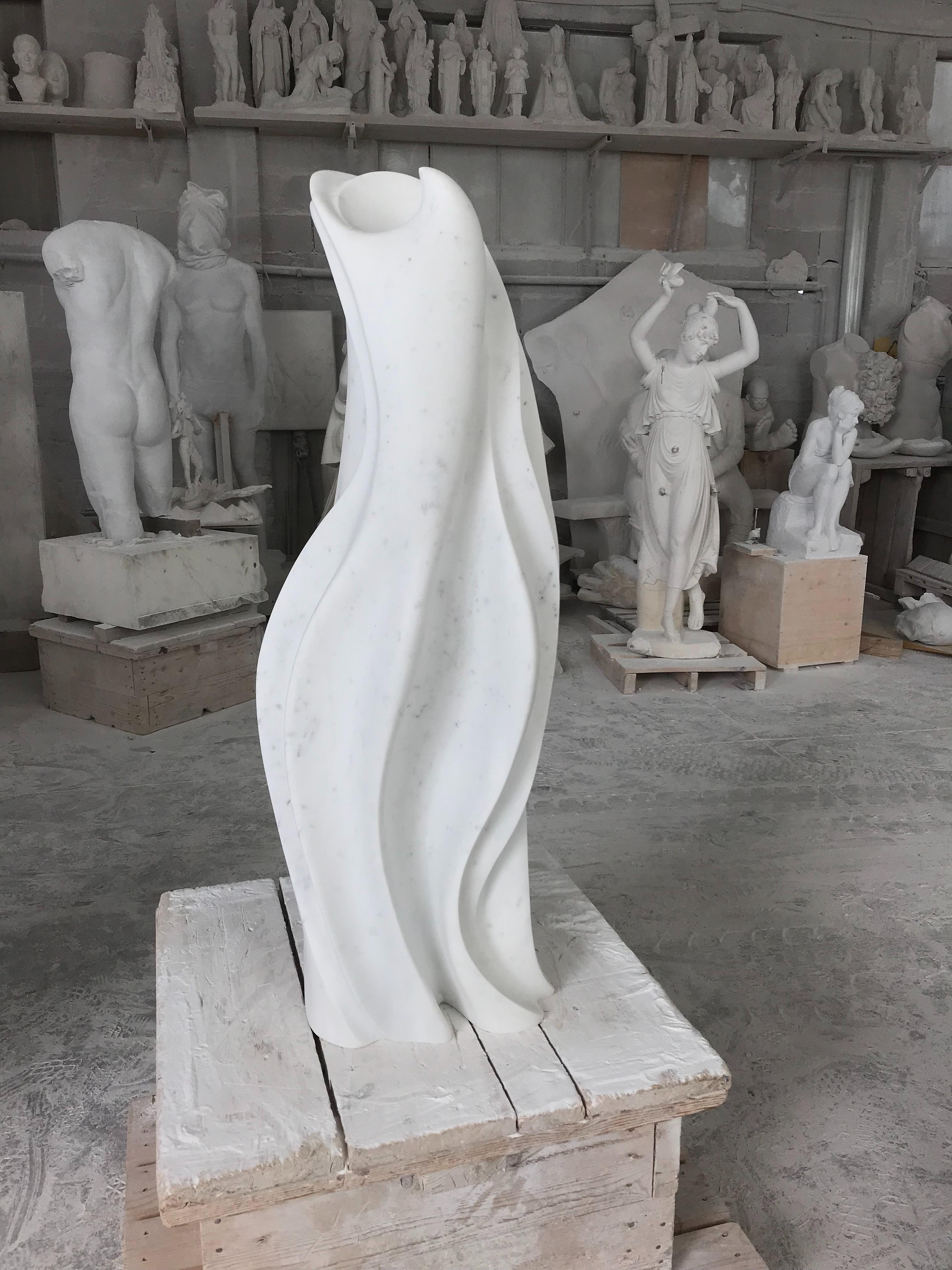 Lutfi Romhein - "Fusion", Sensual White Carrara Marble Stone Vertical ...