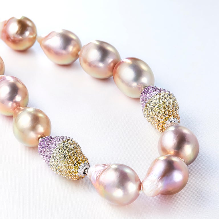 Yoko London Baroque Freshwater Pearl And Sapphire Necklace In 18 Karat