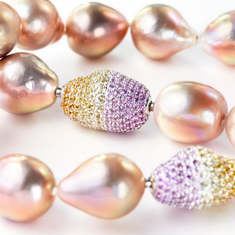 Yoko London Baroque Freshwater Pearl And Sapphire Necklace In 18 Karat