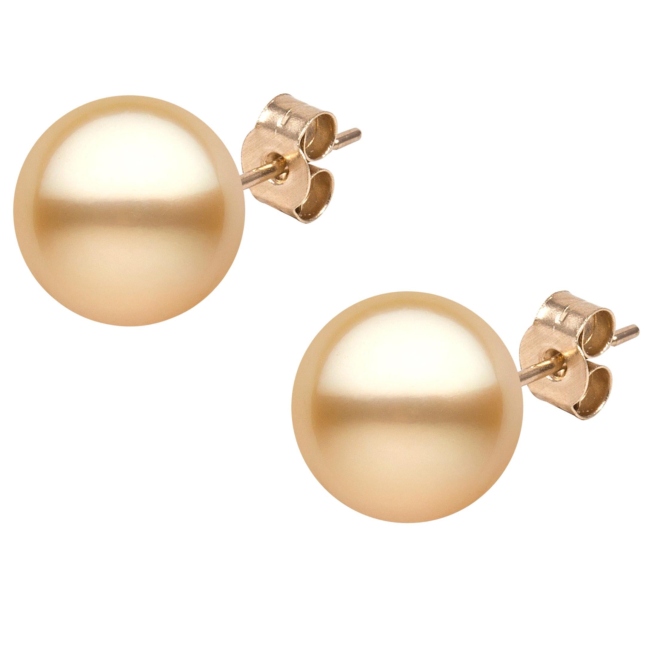 Yoko London Golden South Sea Pearl Stud Earrings Set in 18 Karat White Gold For Sale at 1stDibs
