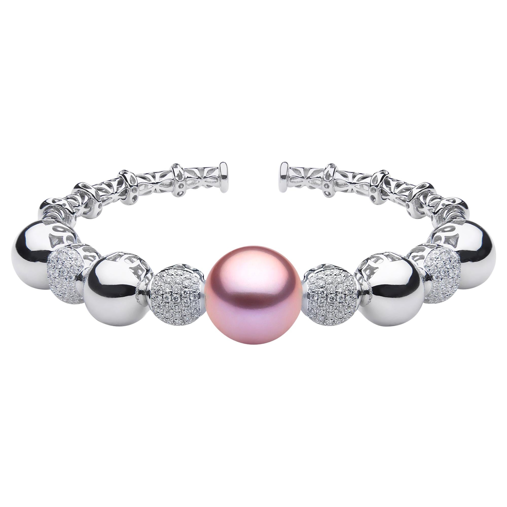 Yoko London Blue Sapphire, Diamond and Pearl Bangle in 18 Karat White ...