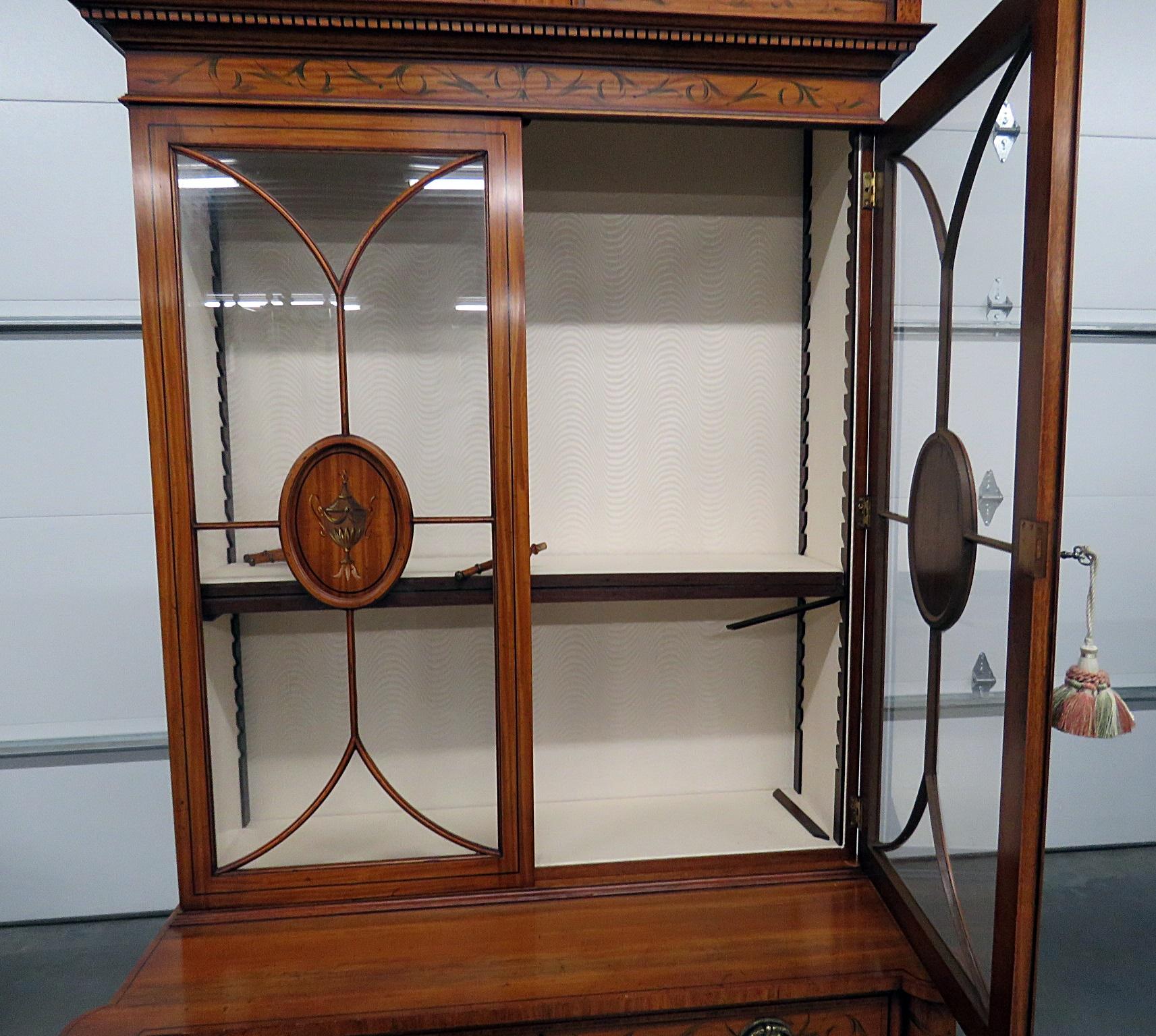 Yorkshire House Paint Decorated Satinwood Adams Style China Cabinet at ...