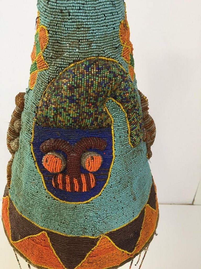 Yoruba Nigeria African Royal Beaded Headdress Crown on Lucite Stand For ...