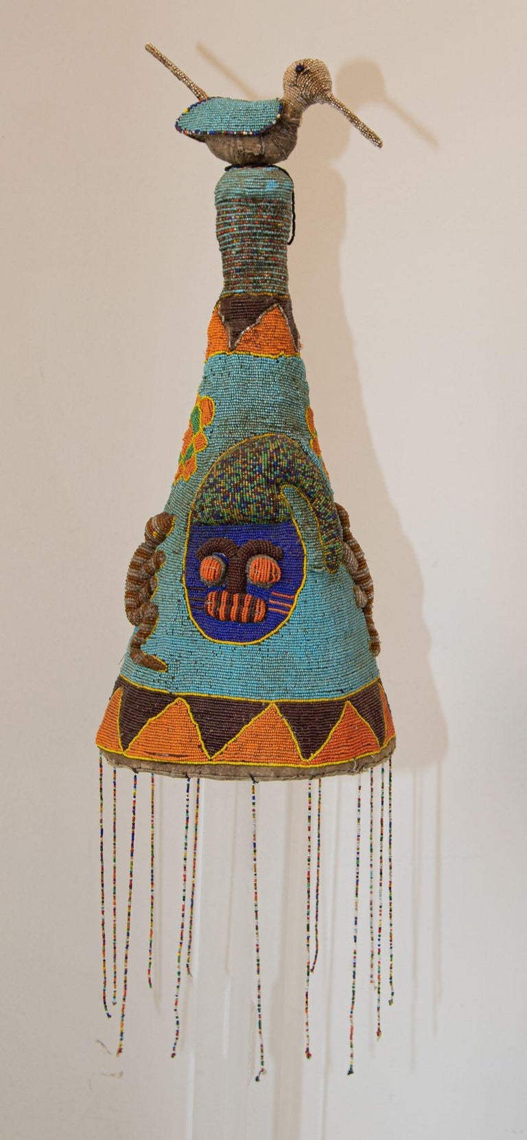 Yoruba Nigeria African Royal Beaded Headdress Crown on Lucite Stand For ...