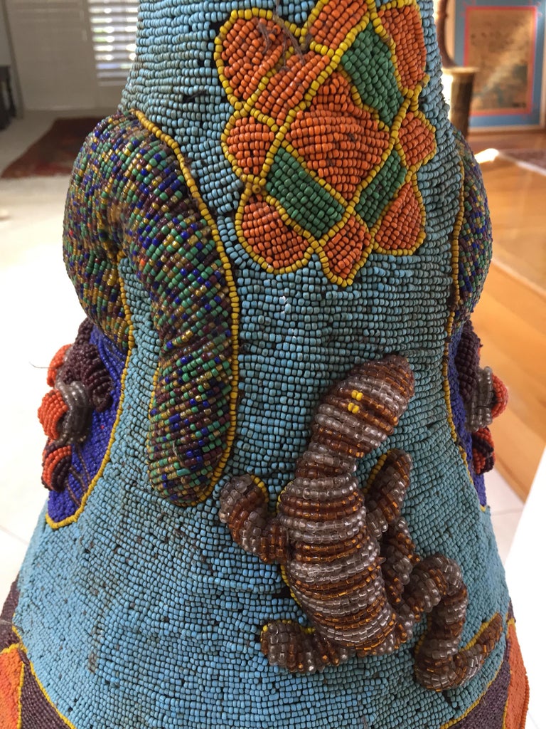 Yoruba Nigeria African Royal Beaded Headdress Crown on Lucite Stand For ...