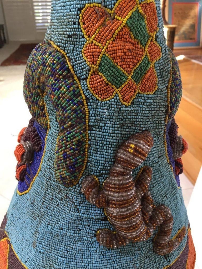 Yoruba Nigeria African Royal Beaded Headdress Crown on Lucite Stand For ...