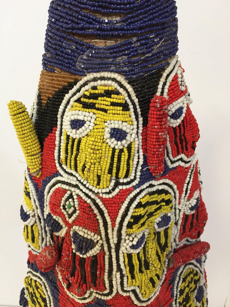 Yoruba Nigeria African Royal Beaded Headdress Crown on Stand For Sale ...