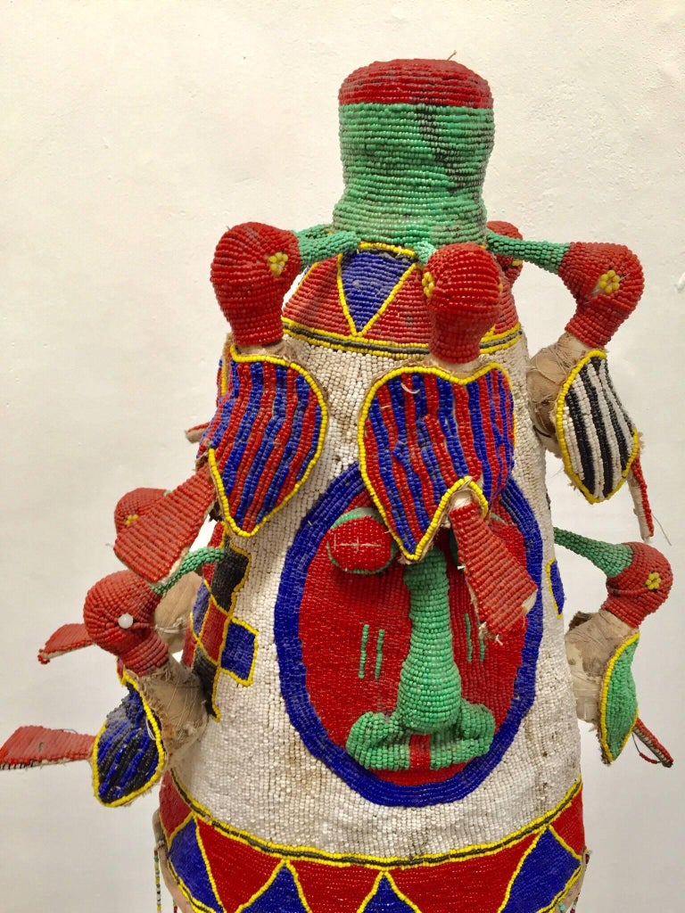 Yoruba Nigeria African Royal Beaded Headdress Crown on Stand at 1stDibs ...