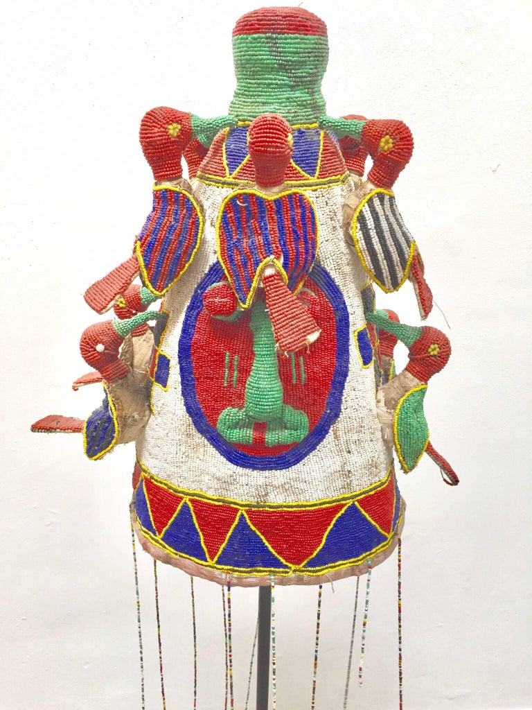 Yoruba Nigeria African Royal Beaded Headdress Crown on Stand at 1stDibs ...