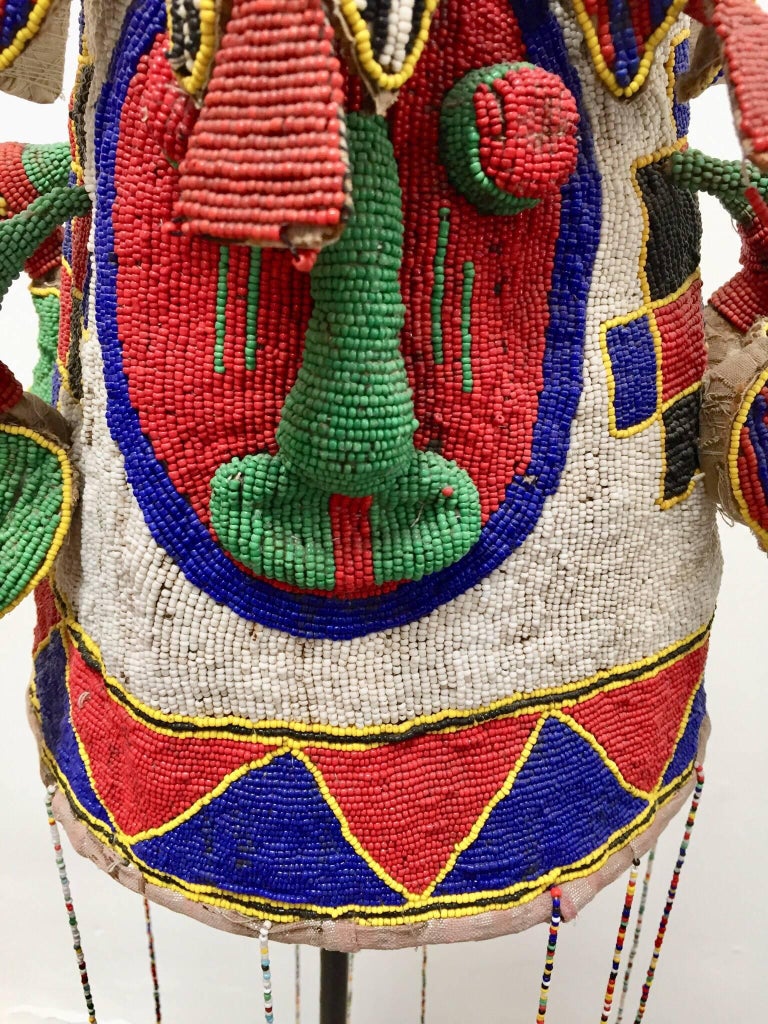 Yoruba Nigeria African Royal Beaded Headdress Crown on Stand at 1stDibs ...
