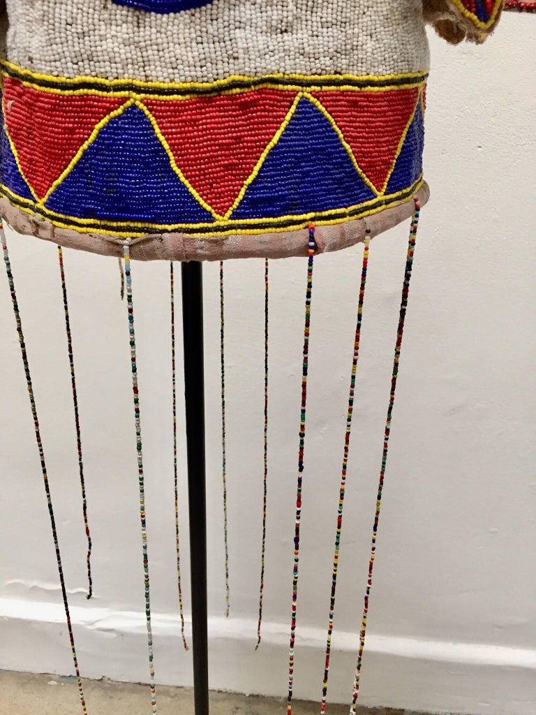 Yoruba Nigeria African Royal Beaded Headdress Crown on Stand at 1stDibs ...