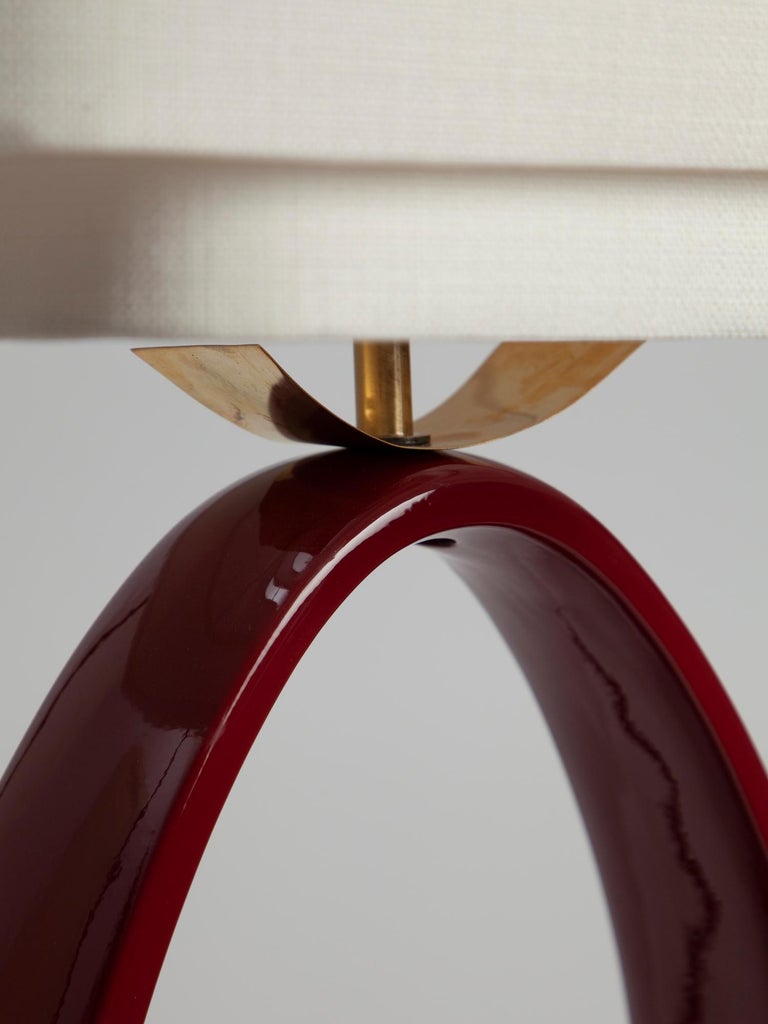Yoshiko Dark Red Lamp in Ceramic Laquered Wood Brass and Linen ...