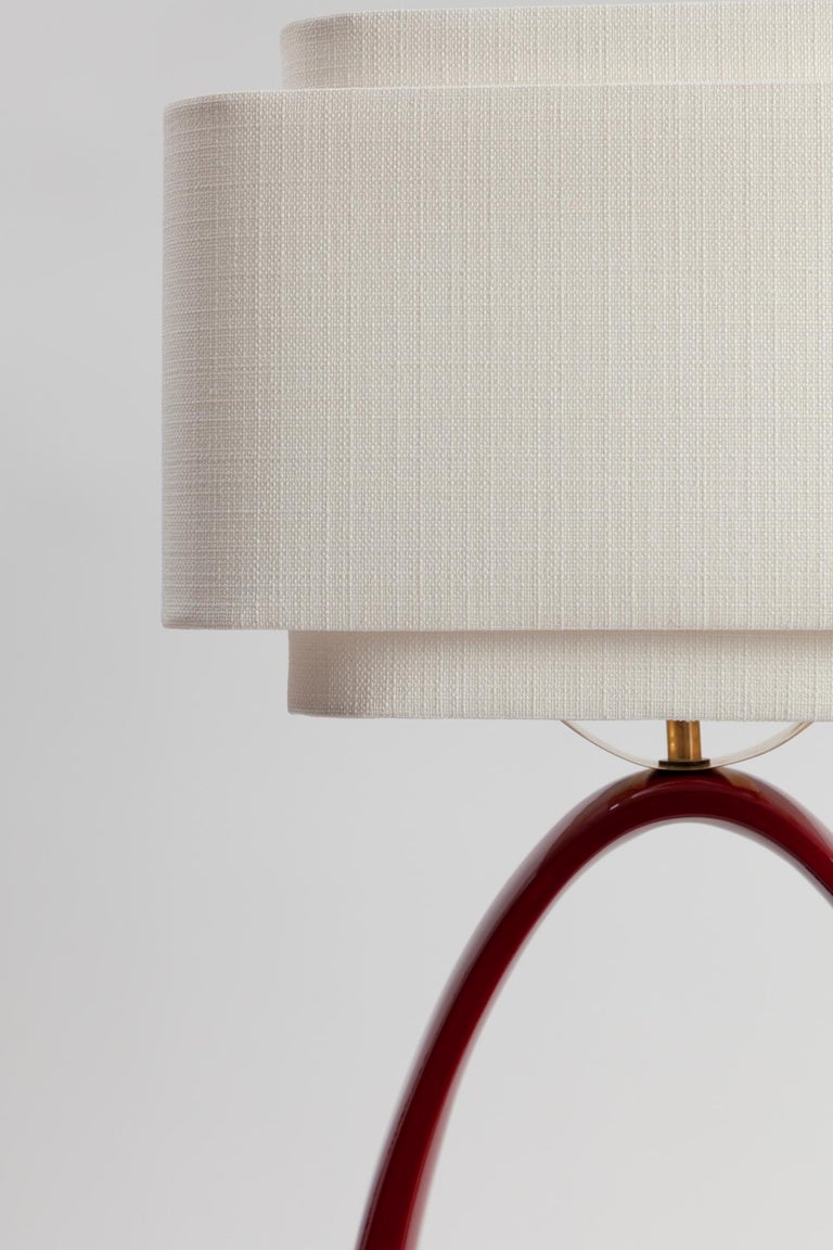 Yoshiko Dark Red Lamp in Ceramic Laquered Wood Brass and Linen ...