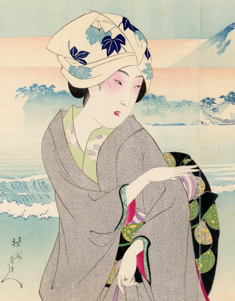 Yoshu Chikanobu - Beauties on the Beach with view of Mount Fuji For ...