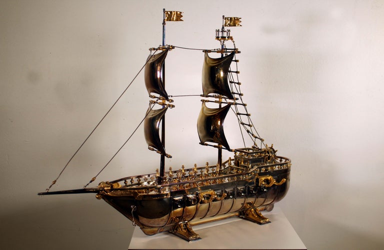 Yossi Swed Partial Gilt Silver Ship-Form Menorah 4/65 1992-1993 at 1stDibs