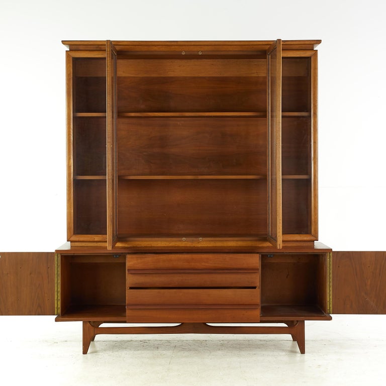 Young Manufacturing Mid Century Curved Walnut Buffet and Hutch For Sale ...