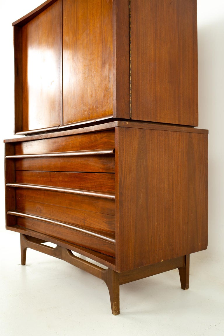 Young Manufacturing Midcentury Walnut Armoire Highboy Dresser at 1stDibs