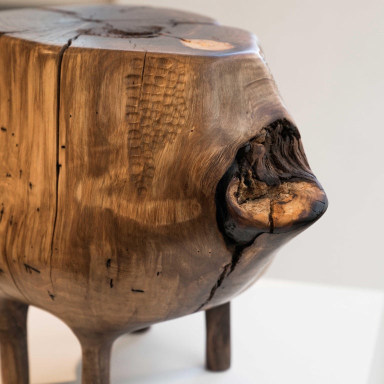 Young Walnut Hand-Carved Stool by Ian Love For Sale at 1stDibs