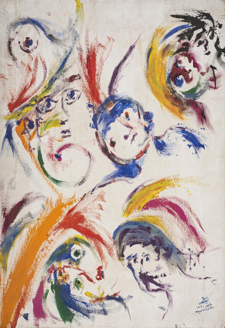 Youssef Sida - "Faces I" Oil on Carton Abstract Painting 28" x 22" inch ...