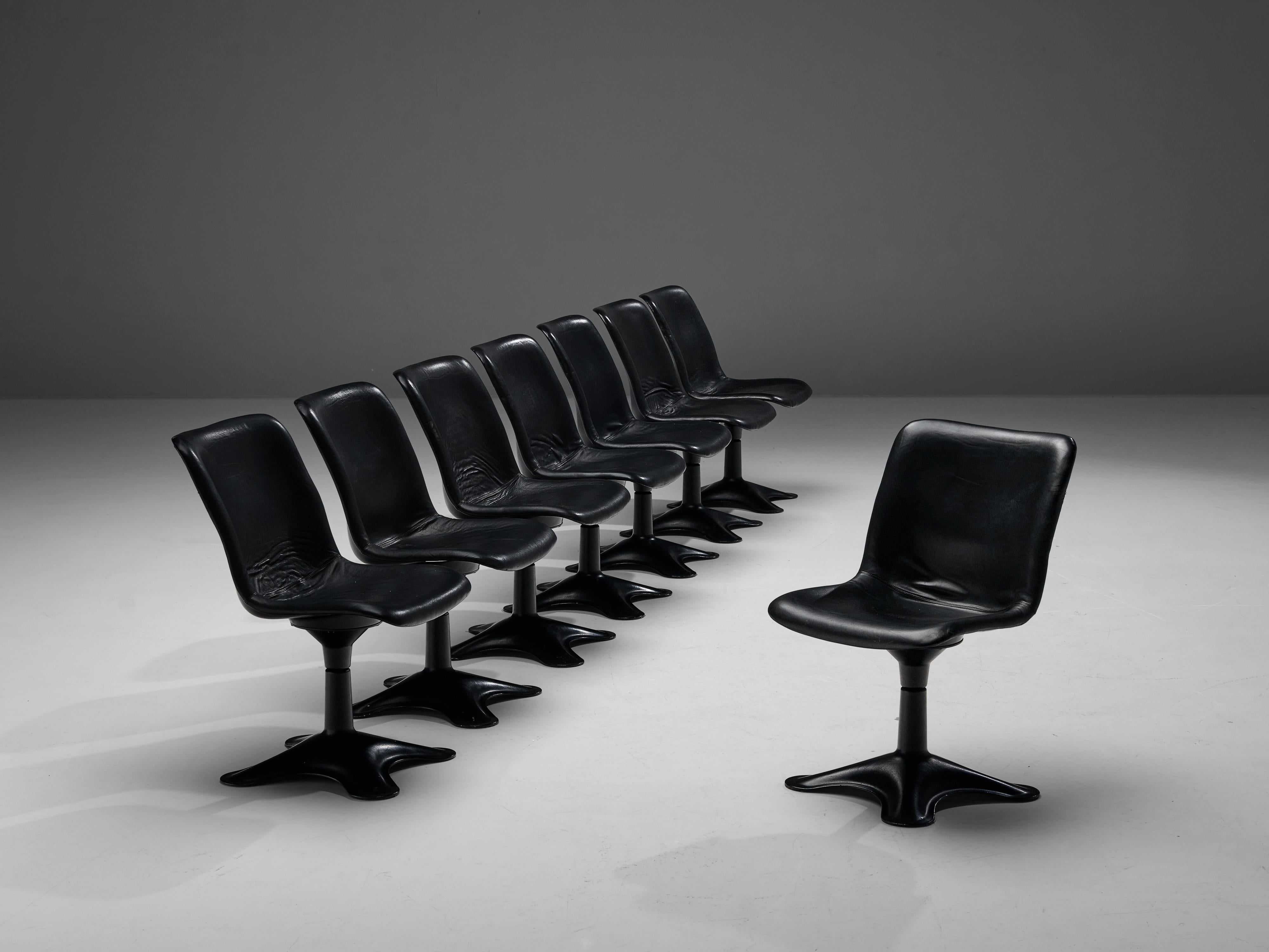 Yrjö Kukkapuro for Haimi Set of Eight Dining Chairs in Black Leather ...