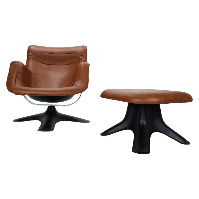 Yrjö Kukkapuro "Karuselli" Leather Lounge Chair and Ottoman for Haimi ...