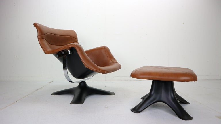 Yrjö Kukkapuro "Karuselli" Leather Lounge Chair and Ottoman for Haimi ...