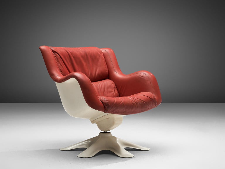 Yrjo Kukkapuro 'Karuselli' Lounge Chair in Red Leather For Sale at 1stDibs