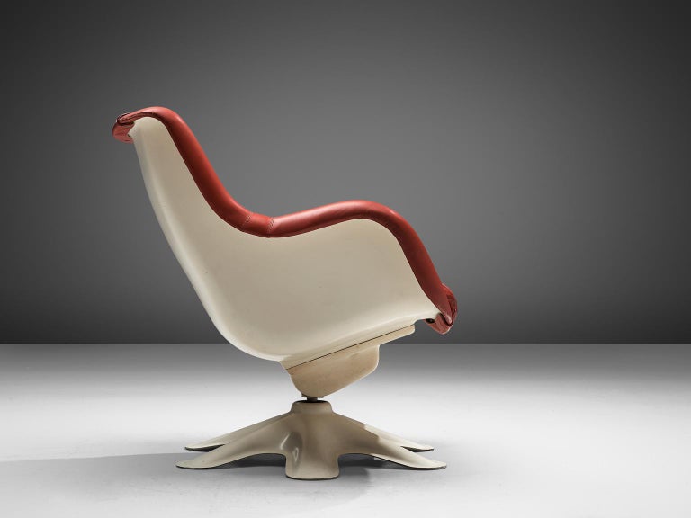 Yrjo Kukkapuro 'Karuselli' Lounge Chair in Red Leather For Sale at 1stDibs