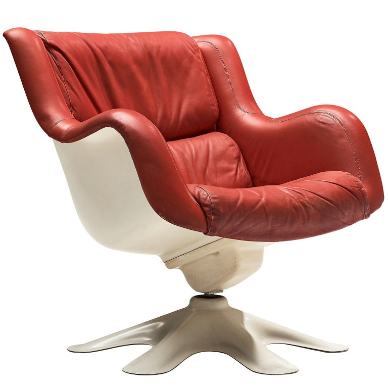 Yrjo Kukkapuro 'Karuselli' Lounge Chair in Red Leather For Sale at 1stDibs