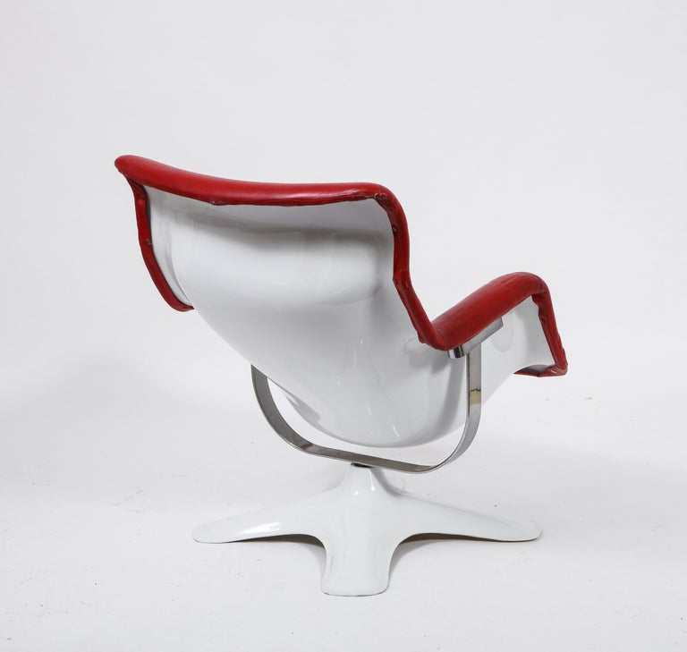 Yrjo Kukkapuro ''Karuselli" Lounge Chair and Ottoman in Red Leather ...