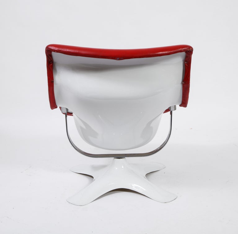 Yrjo Kukkapuro ''Karuselli" Lounge Chair and Ottoman in Red Leather ...