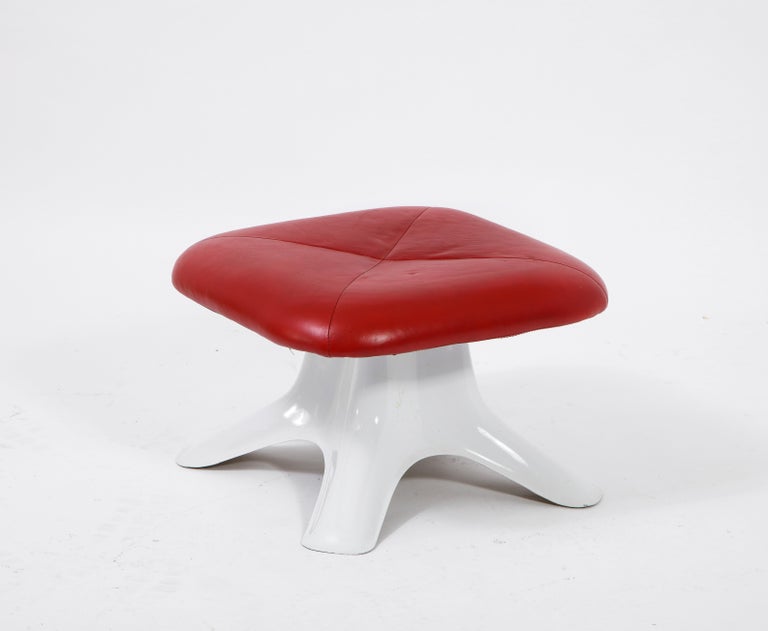 Yrjo Kukkapuro ''Karuselli" Lounge Chair and Ottoman in Red Leather ...