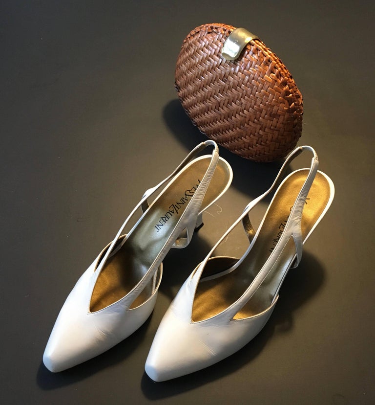 YSL 1990s White Leather Slingback Heel Size 9.5 M. For Sale at 1stDibs ...